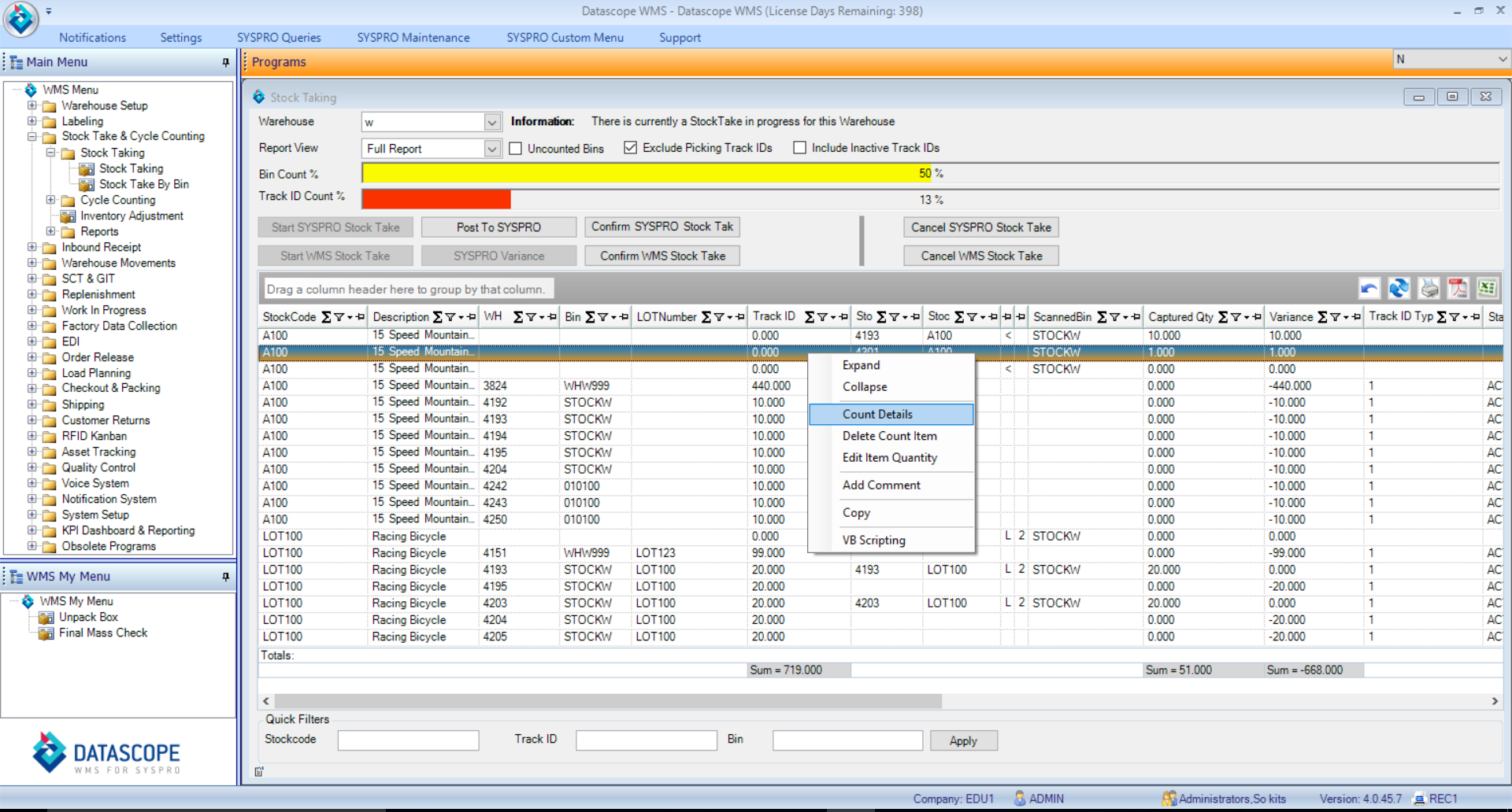 Stock Take & Cycle Counting » Datascope WMS